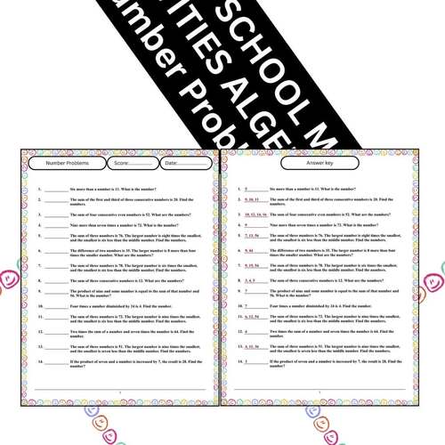 Back to School Algebra Activities: Number Word Problems with Answer Key