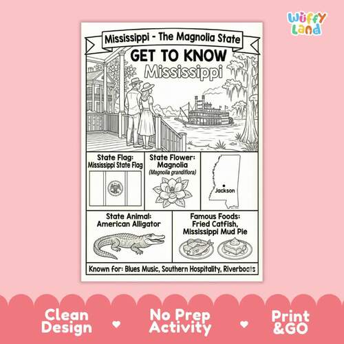 Mississippi State Study Geography Coloring Page Poster Activity Worksheet