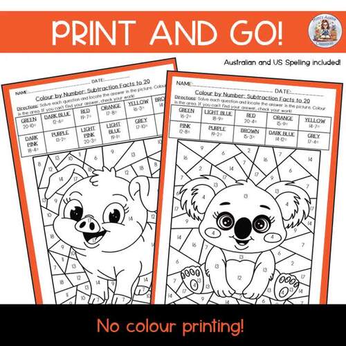 2nd Grade Color by Number Subtract Math Printable Worksheet Subtract ...