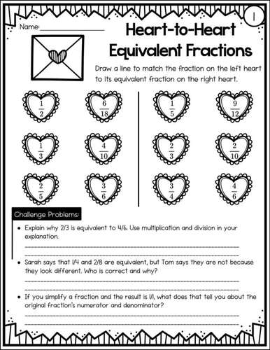 Fractions Valentine Activities: Critical Thinking & Math Centers Gr. 3-5