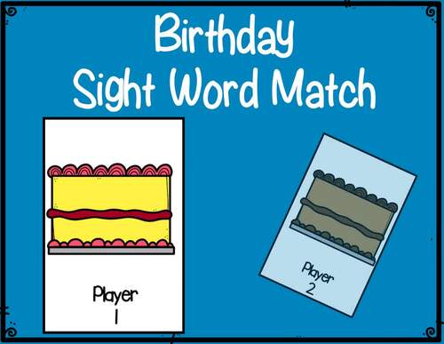 Birthday Themed Sight Word Match Games by The Teaching Scene by Maureen