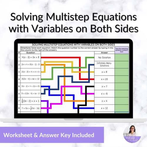Solving Multi Step Equations Variables on Both Sides Digital Matching ...