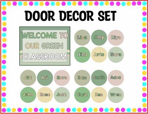 Shades of Green Door Decor Set for Kindergarten, Grade 1 Welcome Posters
