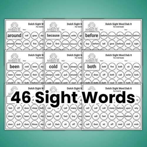 2nd Grade Dolch Sight Word Dab It Worksheets: 46 Printable Activities