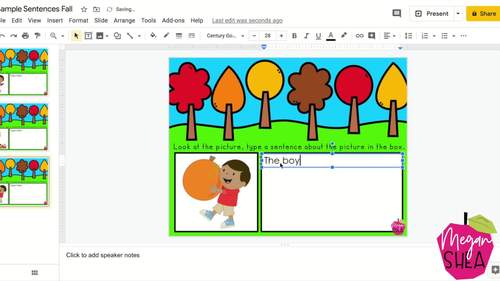 Fall Theme Digital Sentences Google Slides Kindergarten Distance Learning