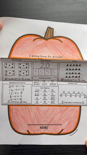 Fall Division Pop Out Craftivity | Fall Math Craft Activity | TPT