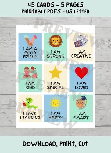 Affirmation Cards For Kids Printable | 45 Daily Motivational Positivity ...