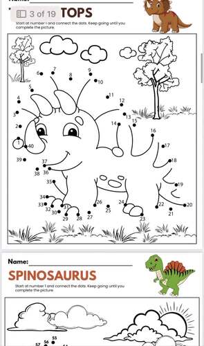 Dinosaur Activities & Craft | Fun Dinosaur Color By Number & Dot To Dots