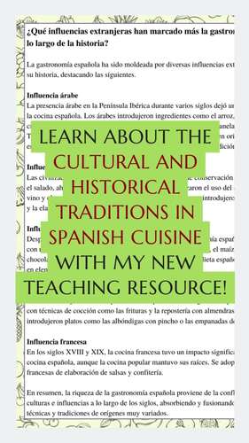 Spanish Gastronomy History and Culture Reading & Speaking PDF Activity