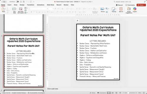EDITABLE Math Unit Notes for Parents (Grade 4 Ontario Expectations)