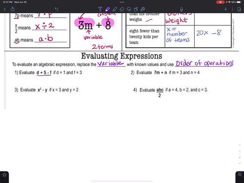Algebraic Expressions (Writing, Evaluating) Foldable Notes + Video Lesson