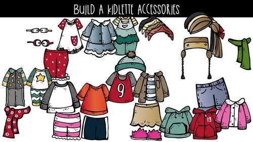 Build a kidlette Accessory clip art, digital paper doll COLORED Version