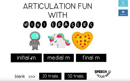 M Sound Articulation Boom Cards™ | M Articulation Fun w Mini Erasers Speech