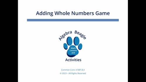 Adding Whole Numbers Board Game by Algebra Beagle | TPT