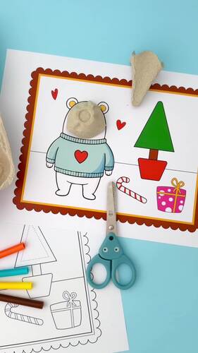 Bear Christmas Craft Printable, DIY 3D Christmas Card Coloring Craft ...