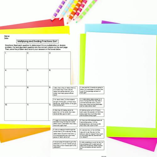 Multiply and Divide Fractions Word Problems Sorting Activity Cut & Glue ...