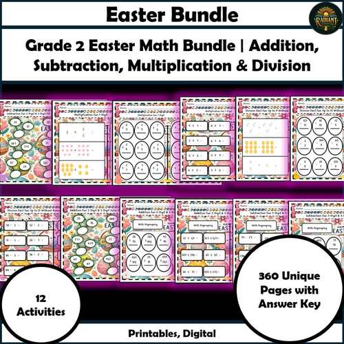 Grade 2 Easter Math Bundle Addition Subtraction Multiplication Division