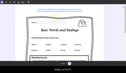Base Words and Endings Worksheet with Easel Option by CarolJ Creations