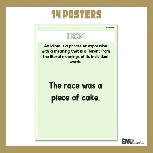 Figurative Language Poster Greens Idiom Simile Hyperbole Metaphor Oxymoron