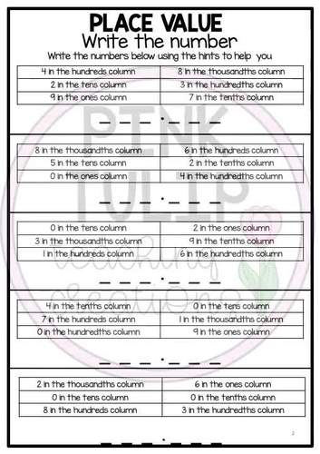 Decimal Place Value Into The Thousandths - Worksheet Pack | TpT