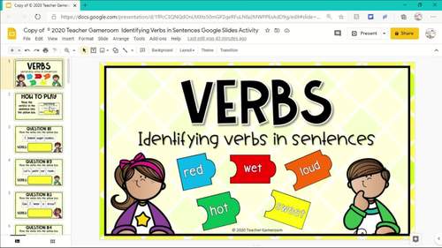 Identifying Verbs in Sentences Google Activity | 8 Parts of Speech ...
