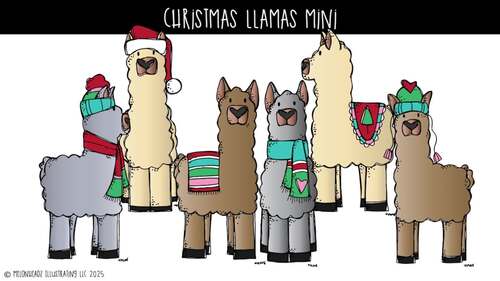 Christmas Llamas clip art, Alpaca clip art Mini by Melonheadz Clipart