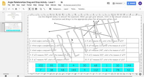 Angle Relationships Digital and Print Activity for Google Drive - 2 Levels