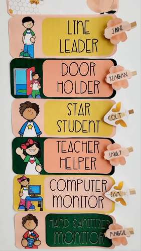 BOHO BEE Classroom Jobs Poster/sign Clip chart 21 jobs and EDITABLE