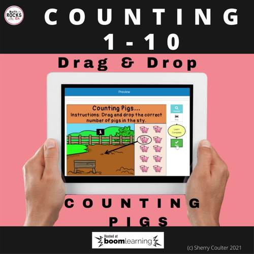 Count To 10 Pig Theme Digital Boom Cards | Farm Counting Activity