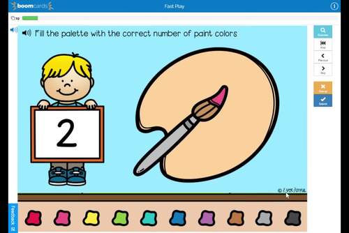 PreK School Math Boom Cards™ Number Order and Counting 0-10, Art Palettes