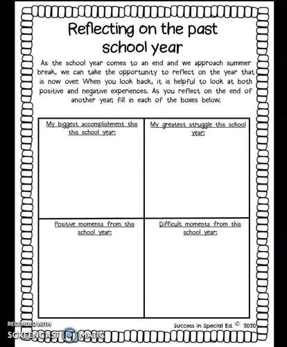End of School Year Reflection Pages and Goal Setting for Summer and ...
