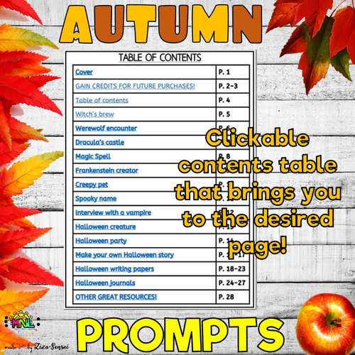 Fall Creative Writing Papers Autumn Journal And Prompts by My New Learning