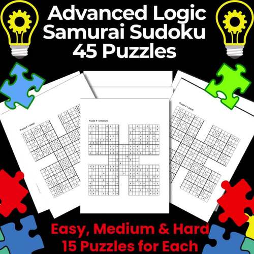 Samurai Sudoku Logic Puzzles Set 4 | 45 Advanced Printables | Critical ...