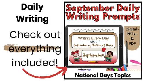 September Daily Writing Prompts Journal Daily Quick Write PPT PDF Google