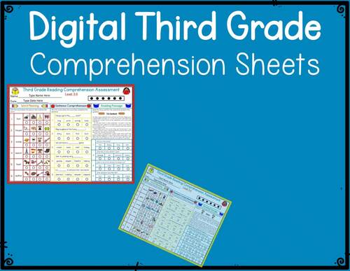 Digital Third Grade Monthly Reading Comprehension Assessments & Data Sheets