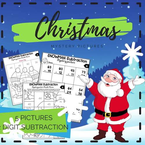 Christmas Subtraction Worksheets | Mystery Picture | TPT