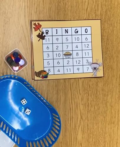 Addition BINGO With Dice Sums to 12 Grades 1-2 Thanksgiving Math Centers