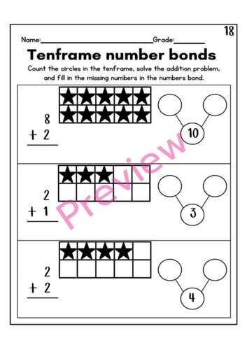 Number Bonds, Addition and Subtraction within 10 Math, Ten Frames Pictures
