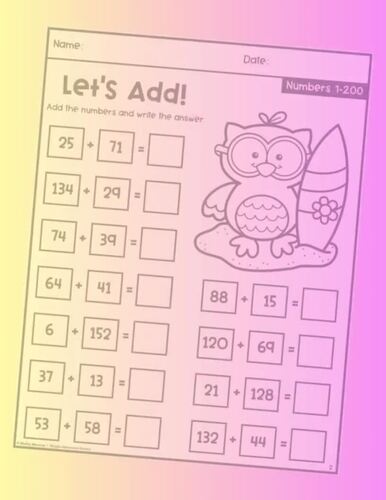 Addition to 200 Summer Worksheets | Numbers 1–200 Math| Practice 2nd ...