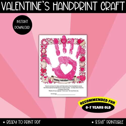 2025 Valentine Day Heart Handprint Art Craft Activity Preschool Gift ...