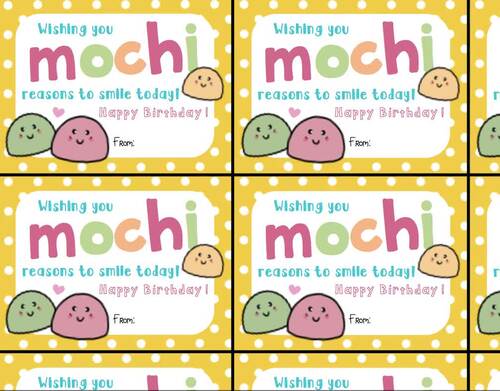 Mochi (Squishy) Birthday Gift Tag- Wishing you mochi reasons to smile ...