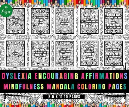 Dyslexia Activities, Encouraging Affirmations Coloring Pages, No Prep