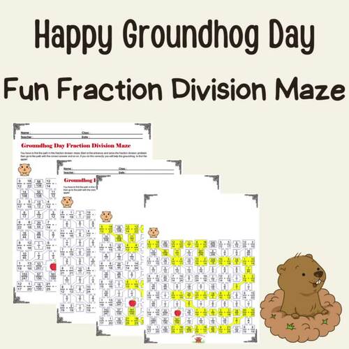 Groundhog Day Fraction Division Mazes Worksheets No Prep Activity Print ...