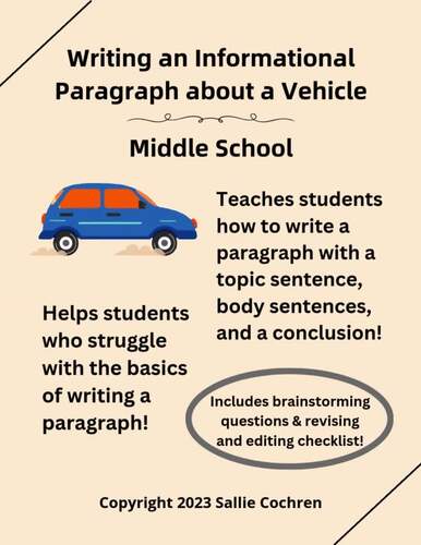Writing an Informational Paragraph about a Vehicle, 6th 7th 8th Grade