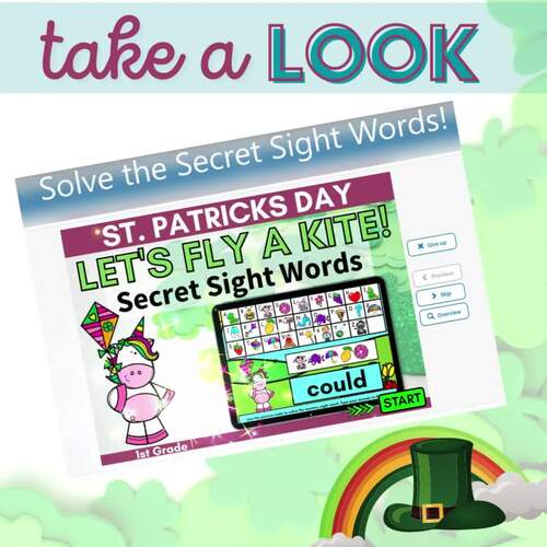 St. Patrick's Day 1st Grade Sight Words Mystery Words Boom Cards