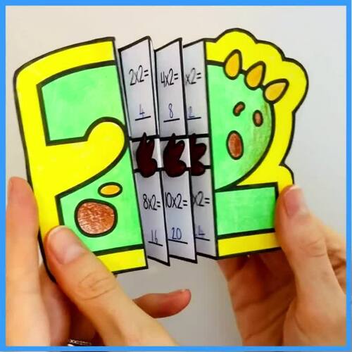 Dinosaur themed multiplication math facts craft activity for 2 to 12 ...