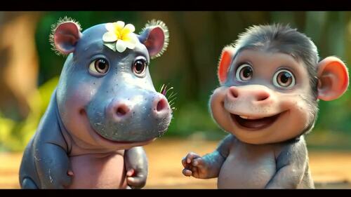 Cute Little Hippo and Friends Coloring Page | Holiday Coloring Sheets.