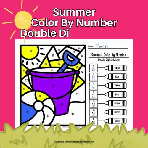 Summer Color by Number Double Digit Addition with Regrouping - Color by ...