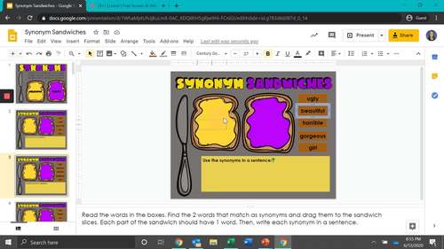 Synonym Sandwiches | Digital | Distance Learning by Just a Teacher Life