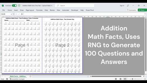 Addition Math Facts Timed Test by MathByGene | TPT